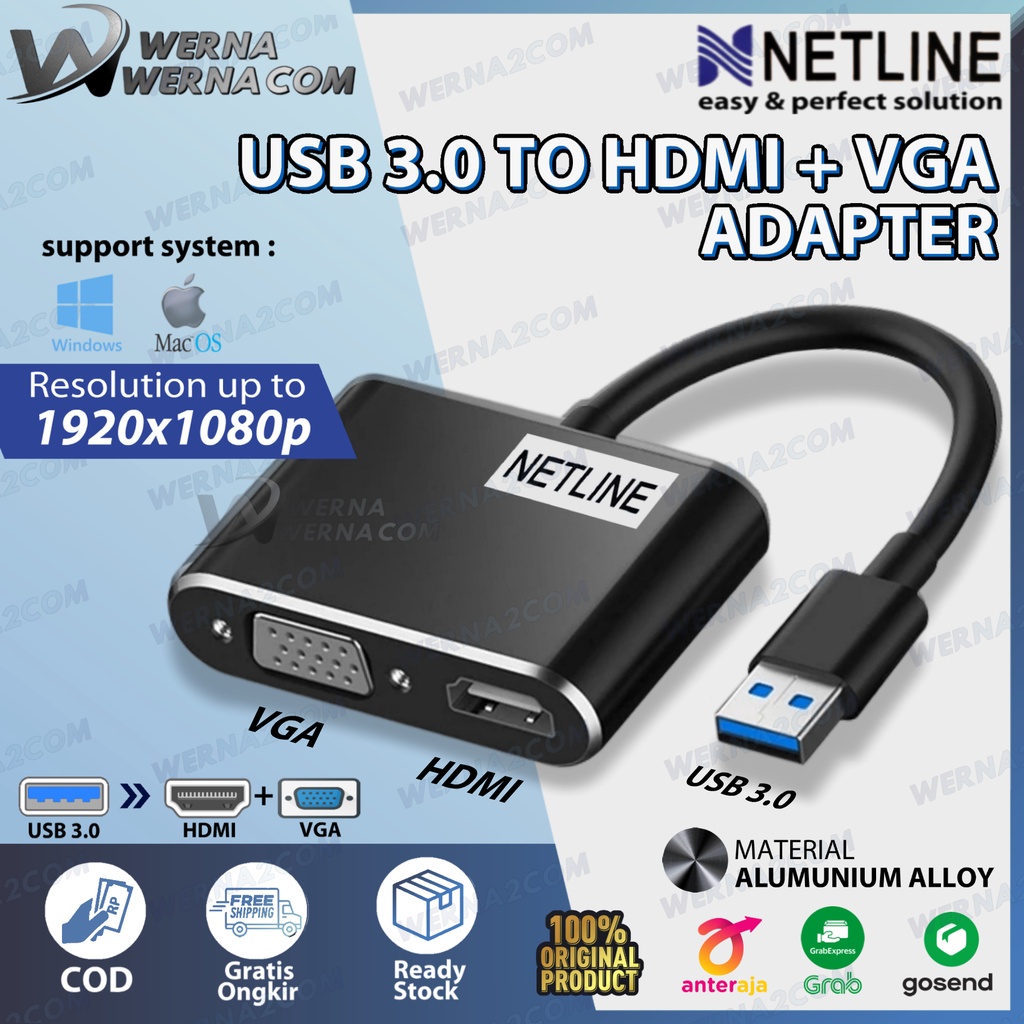 Jual NETLINE USB 3.0 to HDMI + VGA Adapter | Shopee Indonesia