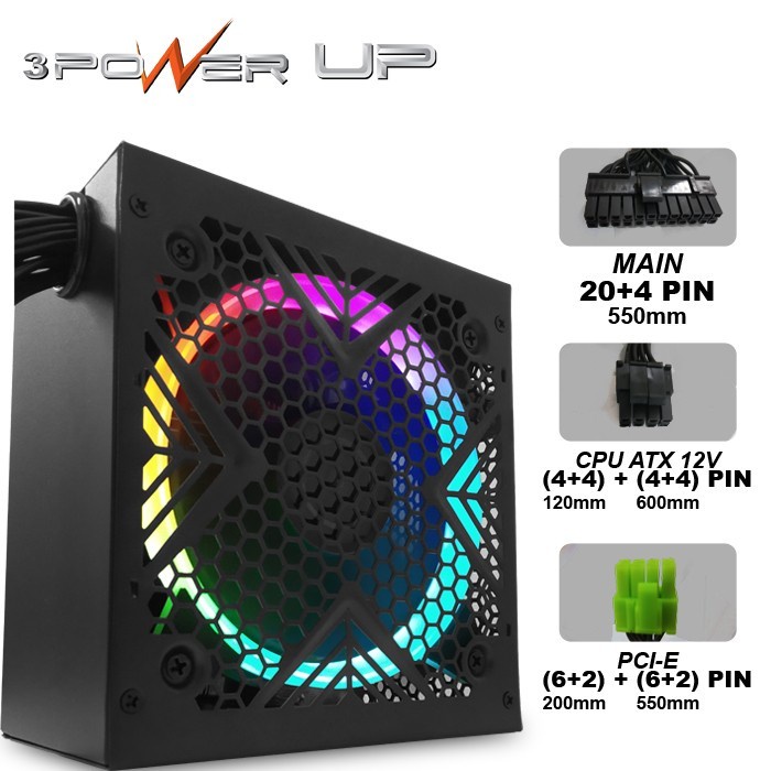 Jual Power Supply 650w 80+ Bronze Power Up Vector 650 RGB Color PSU Fan ...