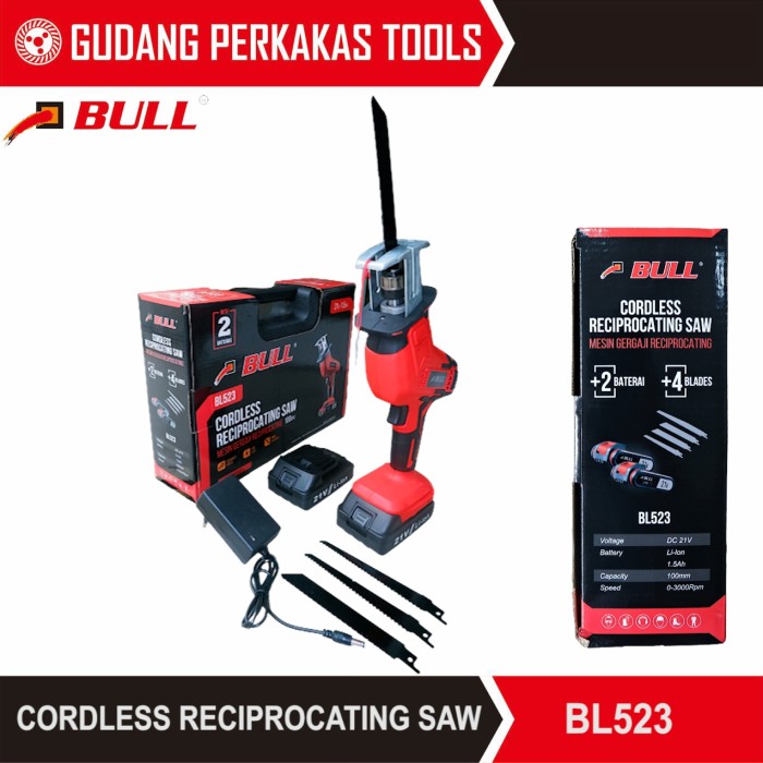 Jual Bull Mesin Gergaji jigsaw baterai reciprocating BL523 2 baterai | Shopee Indonesia