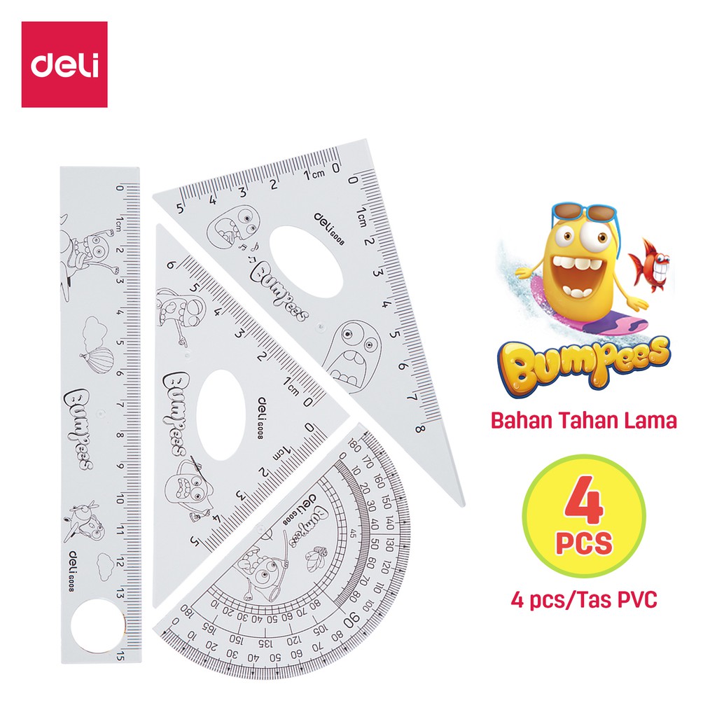 Jual Deli Set Penggaris Drafting 4pcs 15cm Penggaris Set Persegi Busur ...