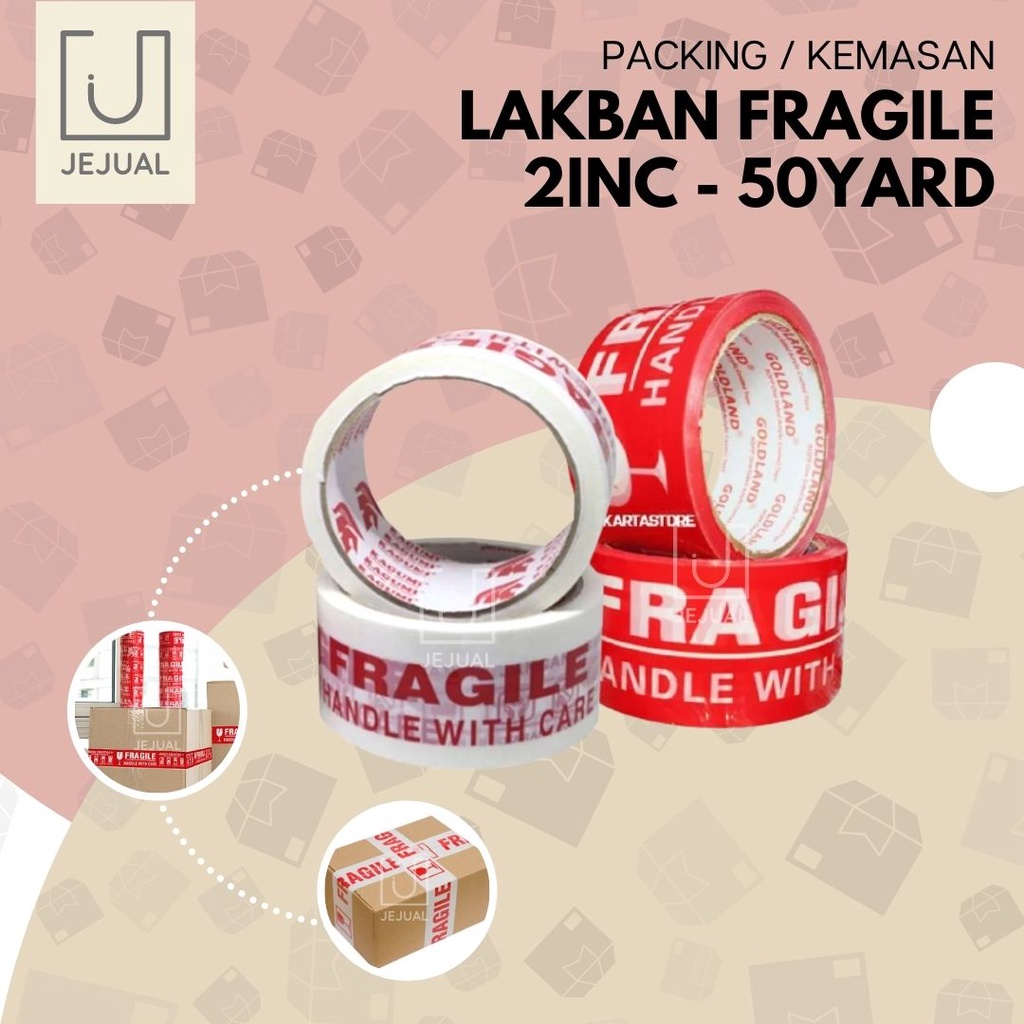 Jual LAKBAN FRAGILE 50y 2 Inch 50 Yard 2" Merah/Putih Perekat/Isolasi ...