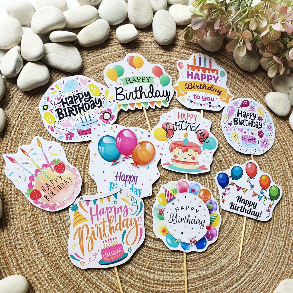 Jual HBD Full Color Lettering Happy Birthday Cake Topper Cupcake ...