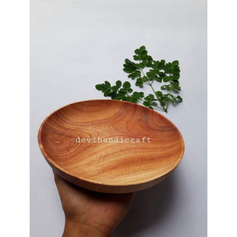 Jual piring kayu/piring makan/piring liuk kayu mahoni 20cm | Shopee ...