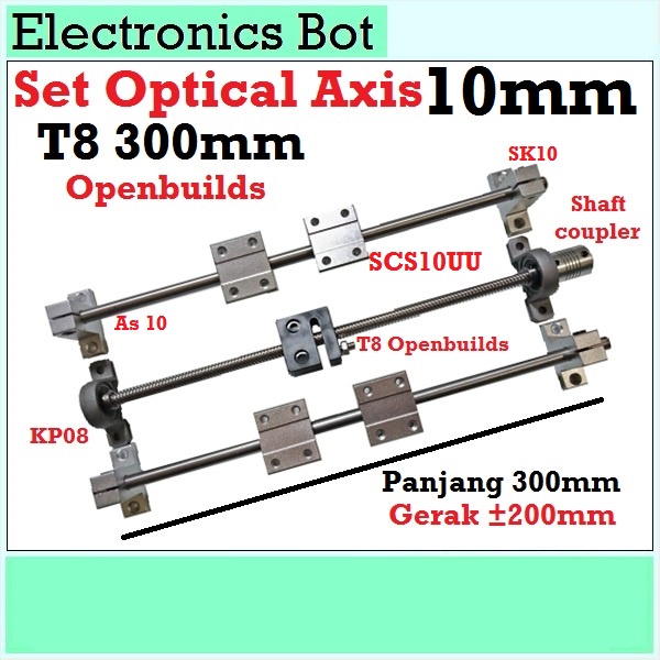Jual [EBS] Set Optical Axis 10mm T8 300mm Leadscrew Openbuilds Z Axis CNC Router Plasma Mekanik ...
