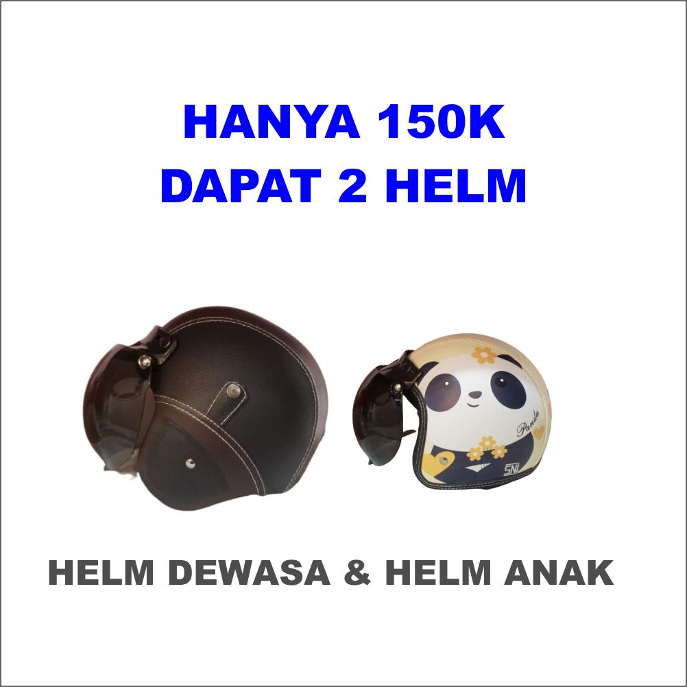 Jual Bundling Helm Bogo Retro GTR Full Kulit Brown Black + GTR Kids ...