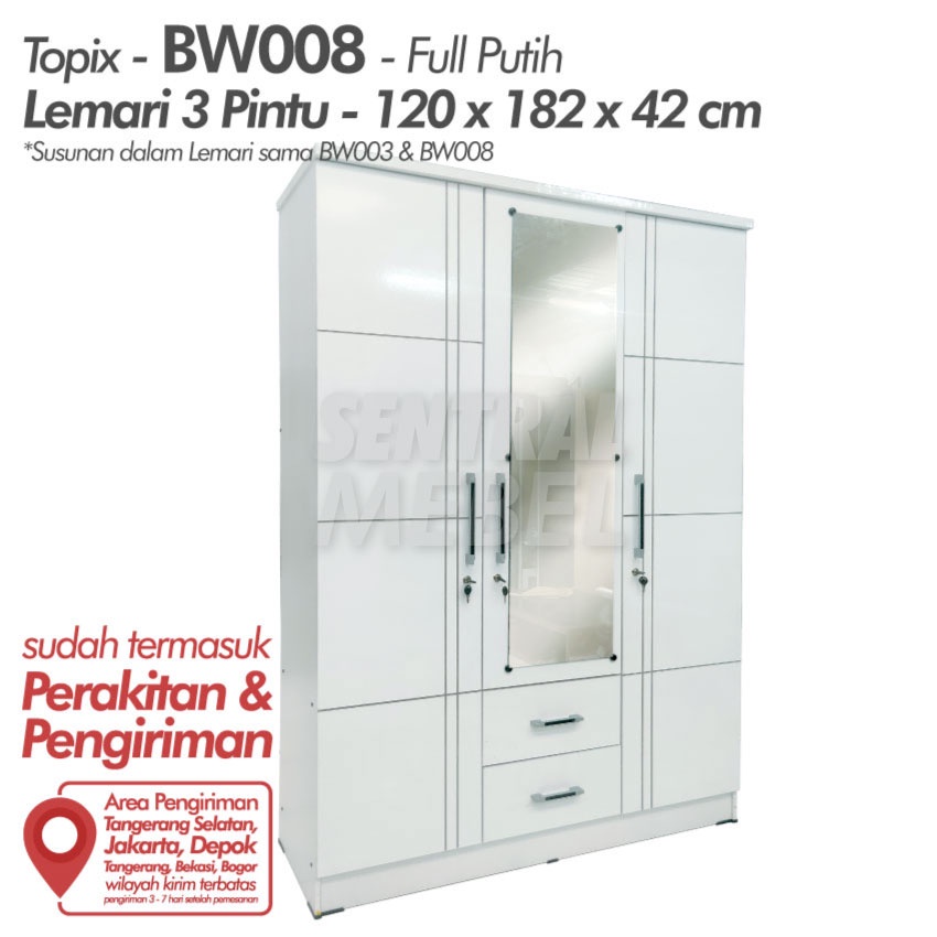 Jual Lemari Pakaian 3 Pintu + Kaca - Lemari Baju 3 Pintu - BW 008 Topix | Shopee Indonesia