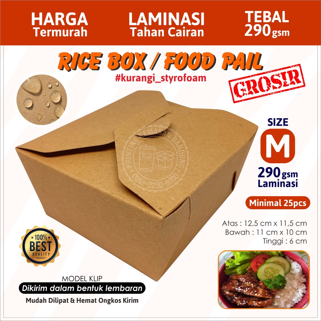 Jual Food Pail Rice Box 290gsm Paper Lunch Box Kertas Dus Makanan ...