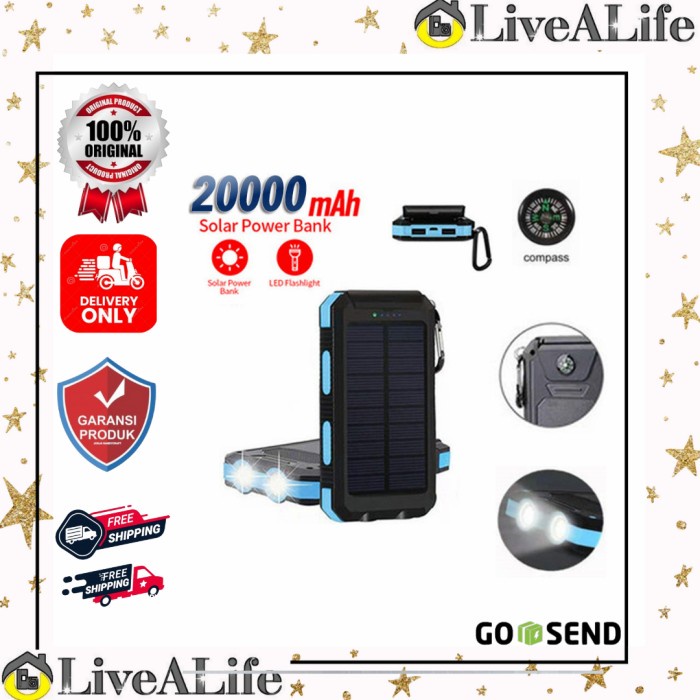 Jual Power Bank Solar Power LED Light USB 20000mAh | Shopee Indonesia