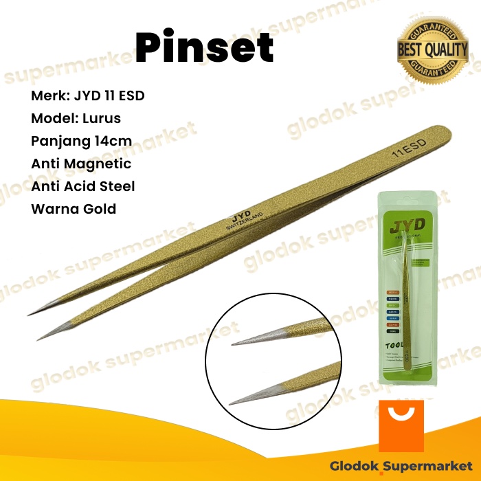Jual Pinset JYD Gold 14cm Pencapit Lurus 14 cm Tweezer 11 TS ESD ...