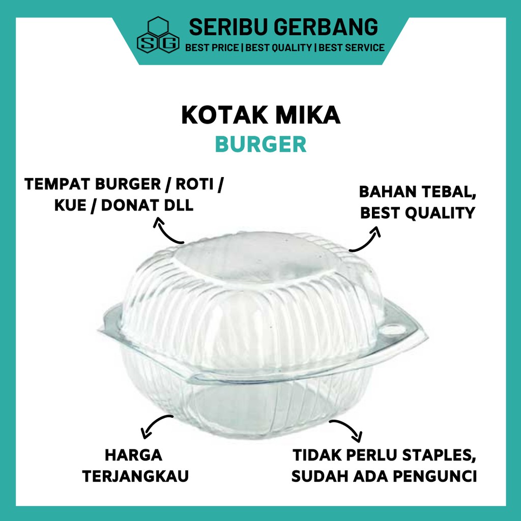 Jual 50PC PLASTIK MIKA BOX BURGER KOTAK HAMBURGER KUE ROTI BENING ...