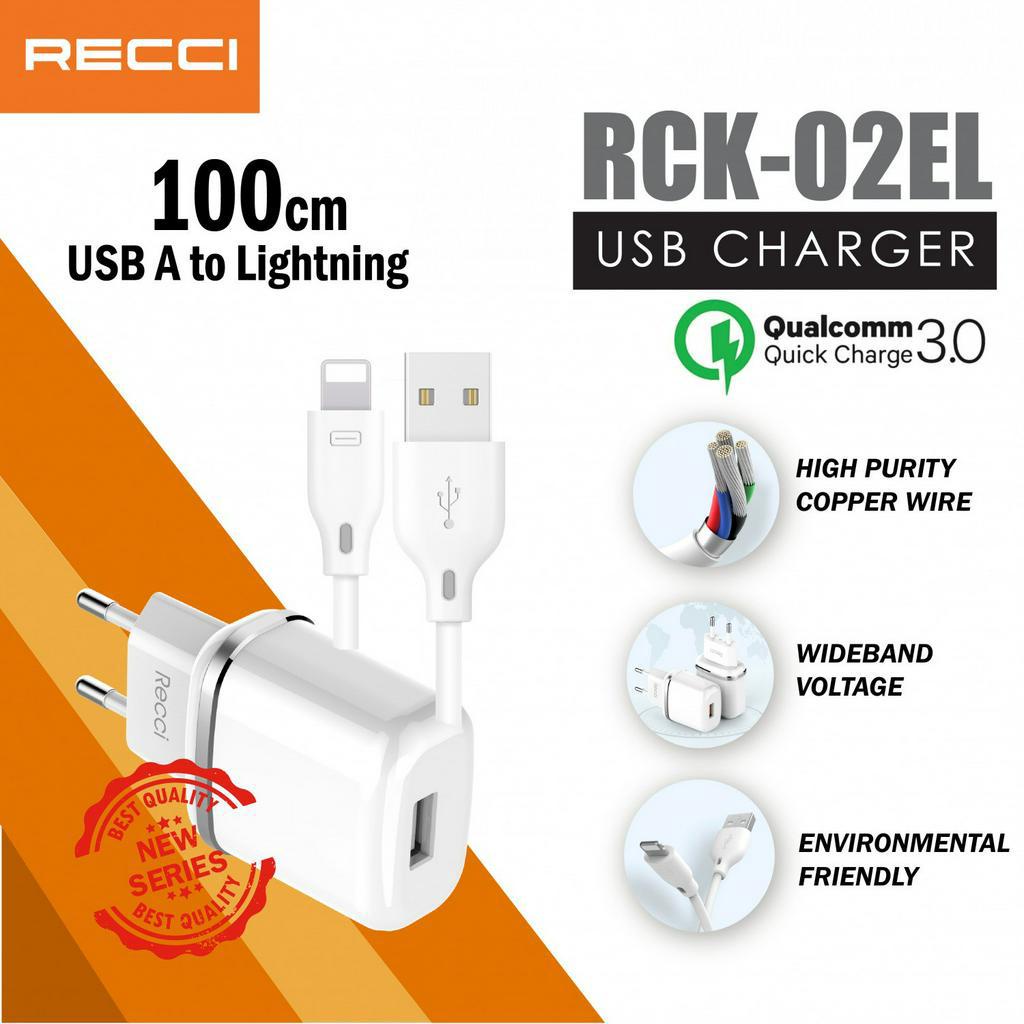 Jual RECCI RCK-02EL - Travel Charger Single USB Charger Combo Kit with Lightning Charging Cable ...