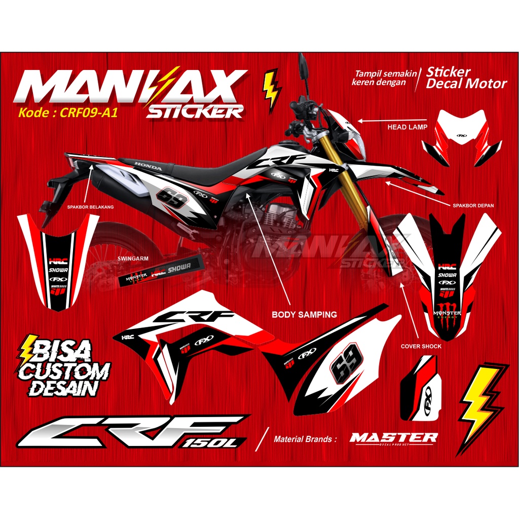 Jual Decal motor CRF 150 L fullbody merah kombinasi | Shopee Indonesia