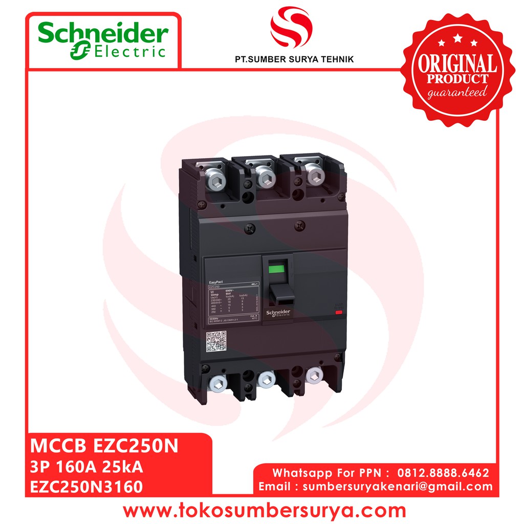 Jual MCCB EZC250N 3P 160A 25kA Saklar Listrik ON OFF EZC250N3160 SNI Asli Ori EasyPact Schneider ...
