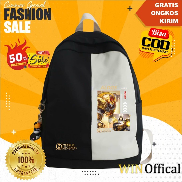 Jual Tas Mobile Legend ML Sekolah Ransel Anak Laki PVC WIN Hitam Aldous ...