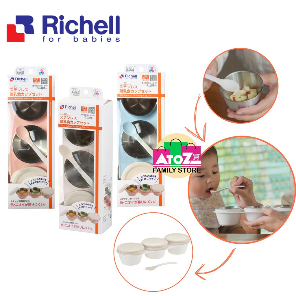 Jual Richell TLI Stainless Steel Weaning Cup Set | Shopee Indonesia
