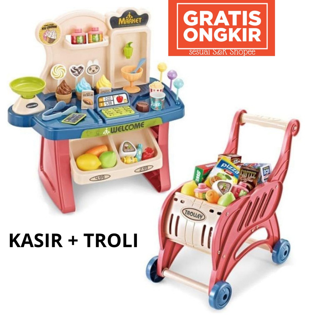 Jual Mainan Kasir Kasiran Troli Belanja Shopping Cart Trolley Edukasi 2 ...