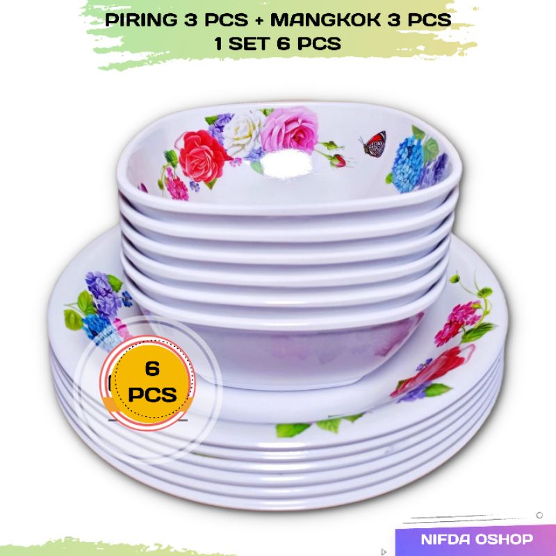 Jual Satu set piring dan Mangkok melamin Tebal Motif Rose Singa - Singi ...