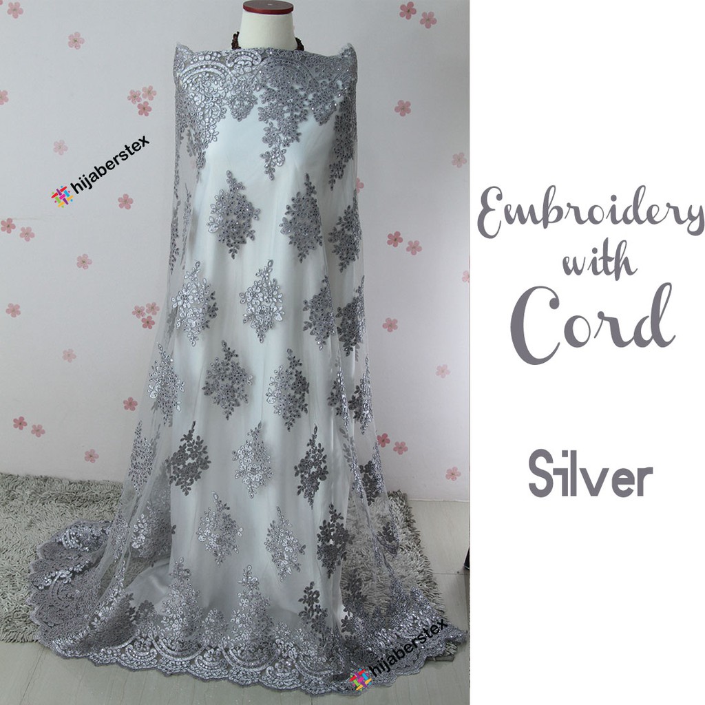 Jual 1/2 Meter Kain TULLE EMBROIDERY WITH CORD Silver (ecer warna ...