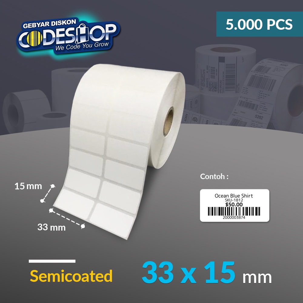 Jual Codeshop Label Semicoated 33 x 15 mm 2 Line Stiker Printer Barcode ...