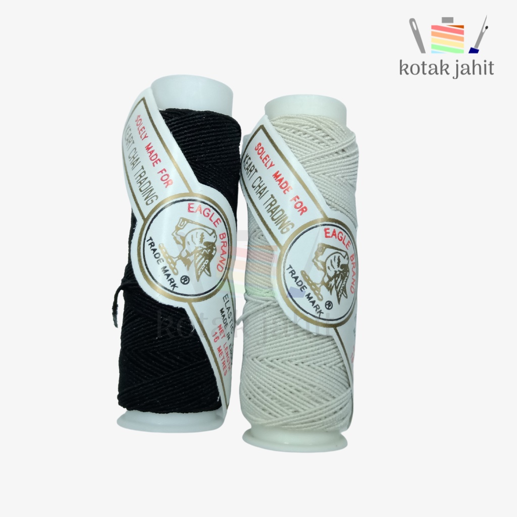 Jual benang karet hitam putih merk eagle per 1 gulung 16 meter elastik ...