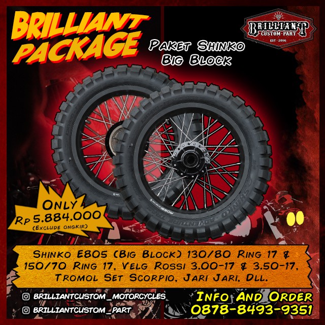Jual Paket ban Shinko E805 Big Block. Beserta velg Rossi 17. Tromol ...