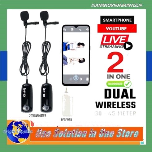 Jual Microphone Mic Clip On Wireless Dual UHF 50 Meter Smartphone HP | Shopee Indonesia