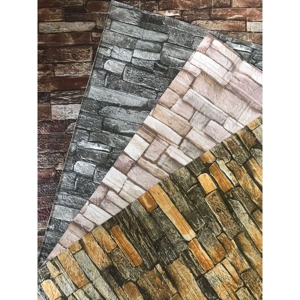 Jual wallpaper dinding 3D bata foam//wallpaper dinding 3d batu alam uk ...