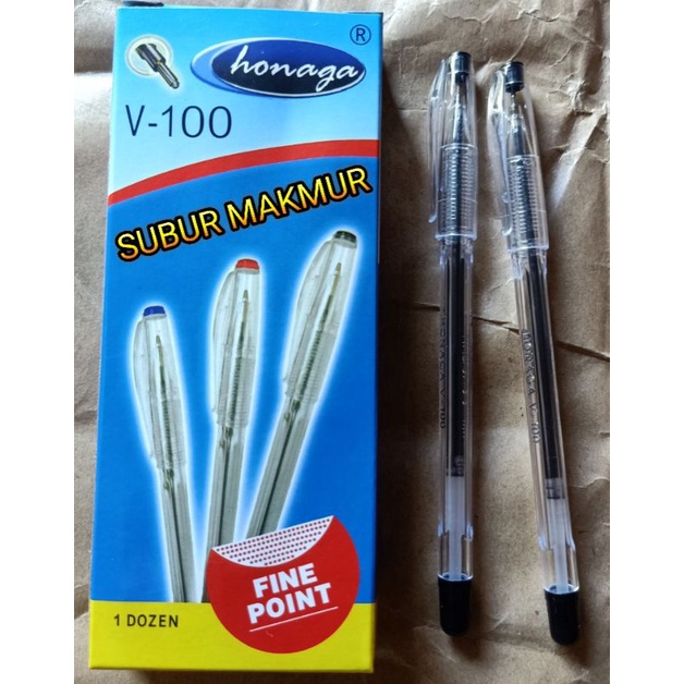 Jual (12pcs) Pulpen Bolpen Murah Berkualitas merk Honaga V100 Hitam ...