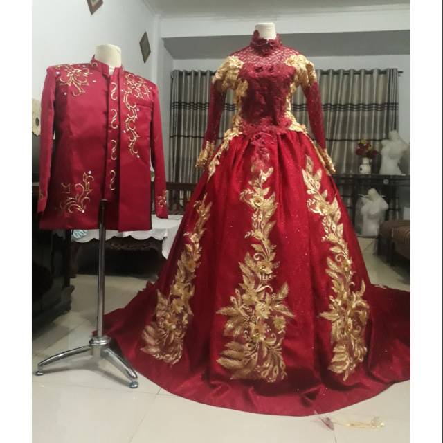 Jual Gaun pengantin brokat 3d tile kotak & Beskap pengantin payet ...