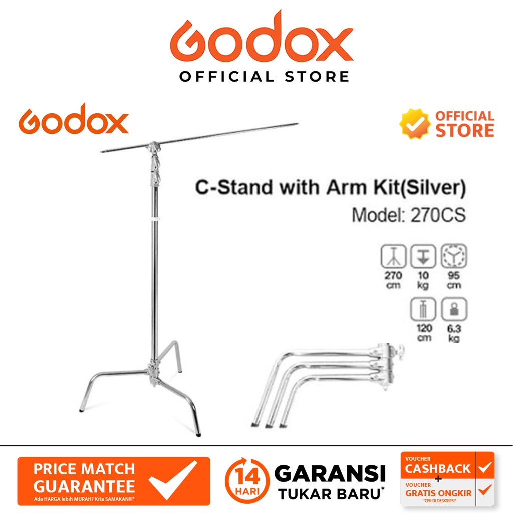 Jual Godox Light Stand 270 C- Stand with Arm kit (Silver) / Godox ...