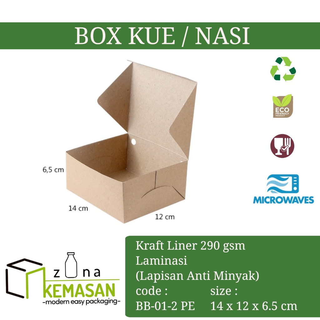 Jual KEMASAN BOX DUS KARDUS KOTAK MAKANAN NASI ROTI KUE SNACK 14x12x6,5 ...