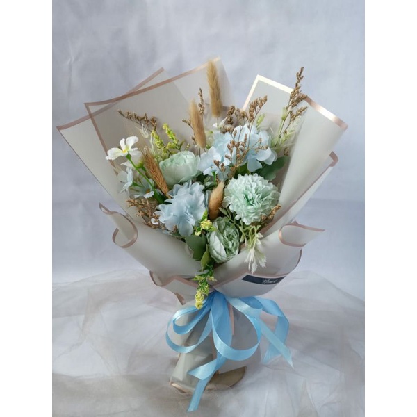 Jual Bouquet Bunga Wisuda Artificial Mix Dried Flowers Biru Muda ...