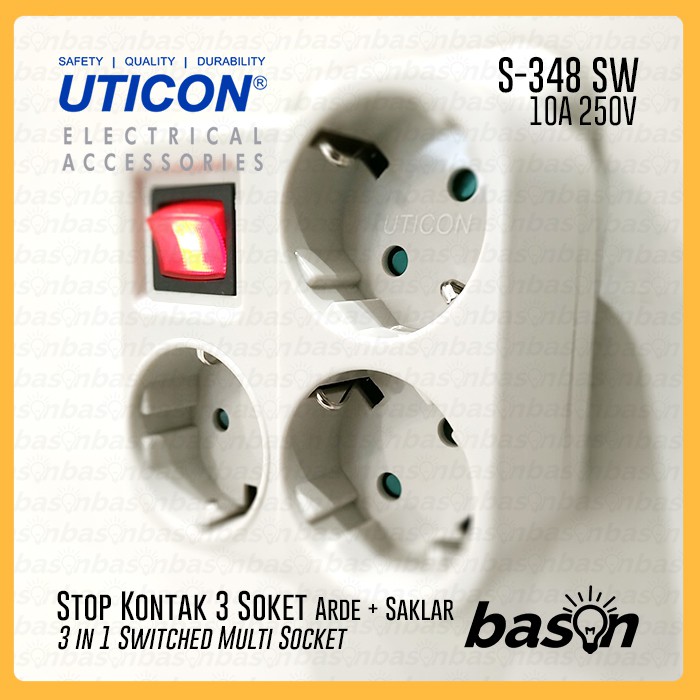 Jual UTICON S348SW - Stop kontak 3 Lubang Multi Outlet dengan Saklar ...