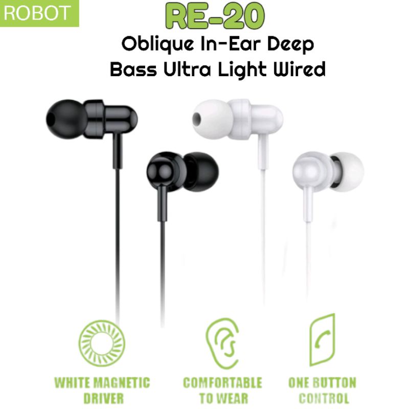 Jual Headset ROBOT RE20 Wired Earphone Bass Smartphone Original Re-20 ...