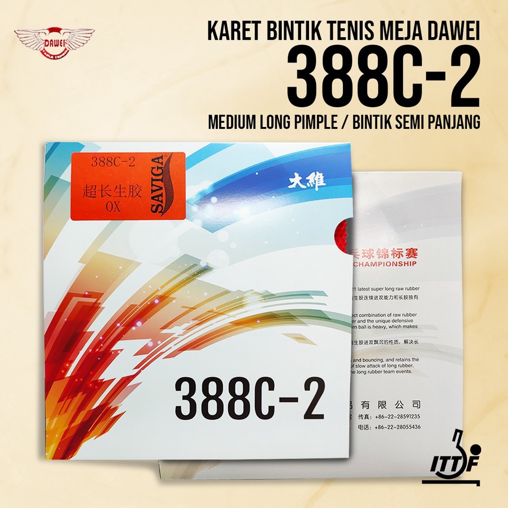 Jual Karet Bat Tenis Meja Pingpong Dawei 388C-2 OX Bintik Semi Panjang | Shopee Indonesia