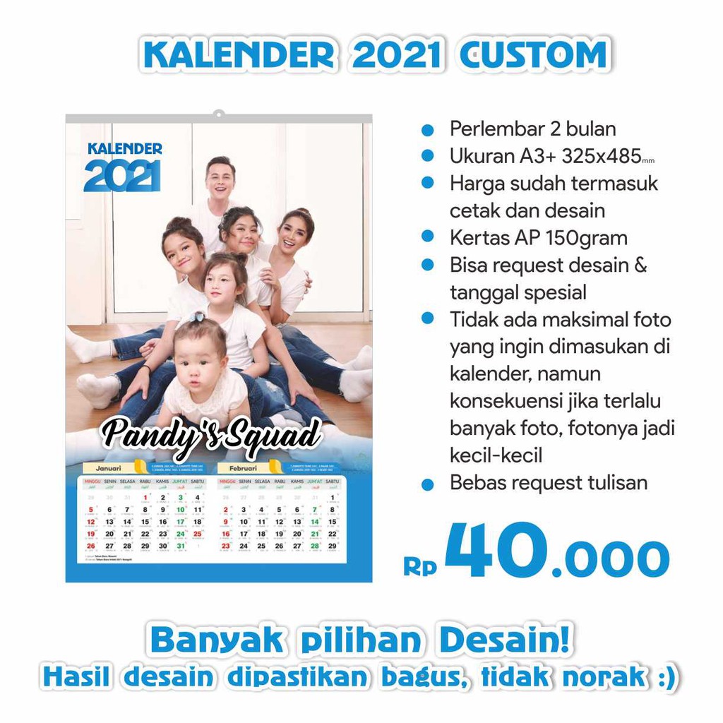 Jual Kalender 2023 Custom A3+ | 1 Lembar 2 BULAN | Custom Desain ...