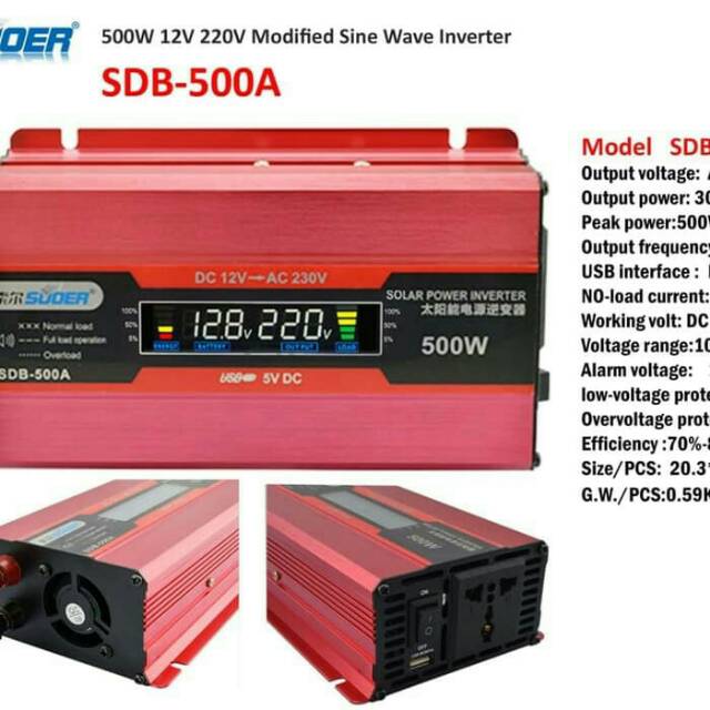 Jual Power Inverter 500W 500 watt SUOER SDB 500A SDB-500A | Shopee ...