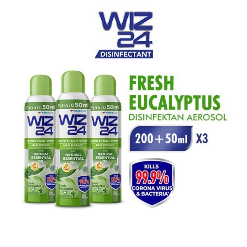 Jual Wiz 24 Natural Disinfectant Aerosol Eucalyptus 200ml x3 Free Totebag | Shopee Indonesia