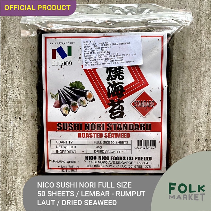 Jual NICO Sushi Nori Full Size 50 Sheets - Rumput Laut / Dried Seaweed | Shopee Indonesia