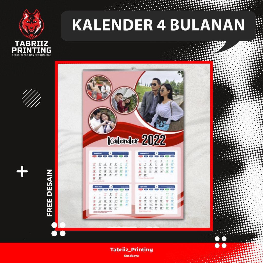 Jual [TABRIIZ PRINTING] Kalender Dinding A3 2022/ Kalender 4 Bulanan ...