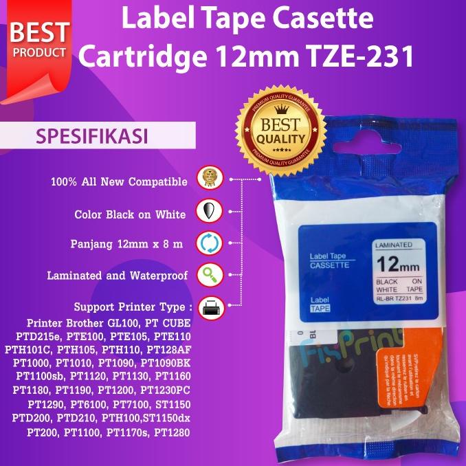 Jual Brother Label Tape Tze-231 12Mm Black On White Tze231 Printer ...