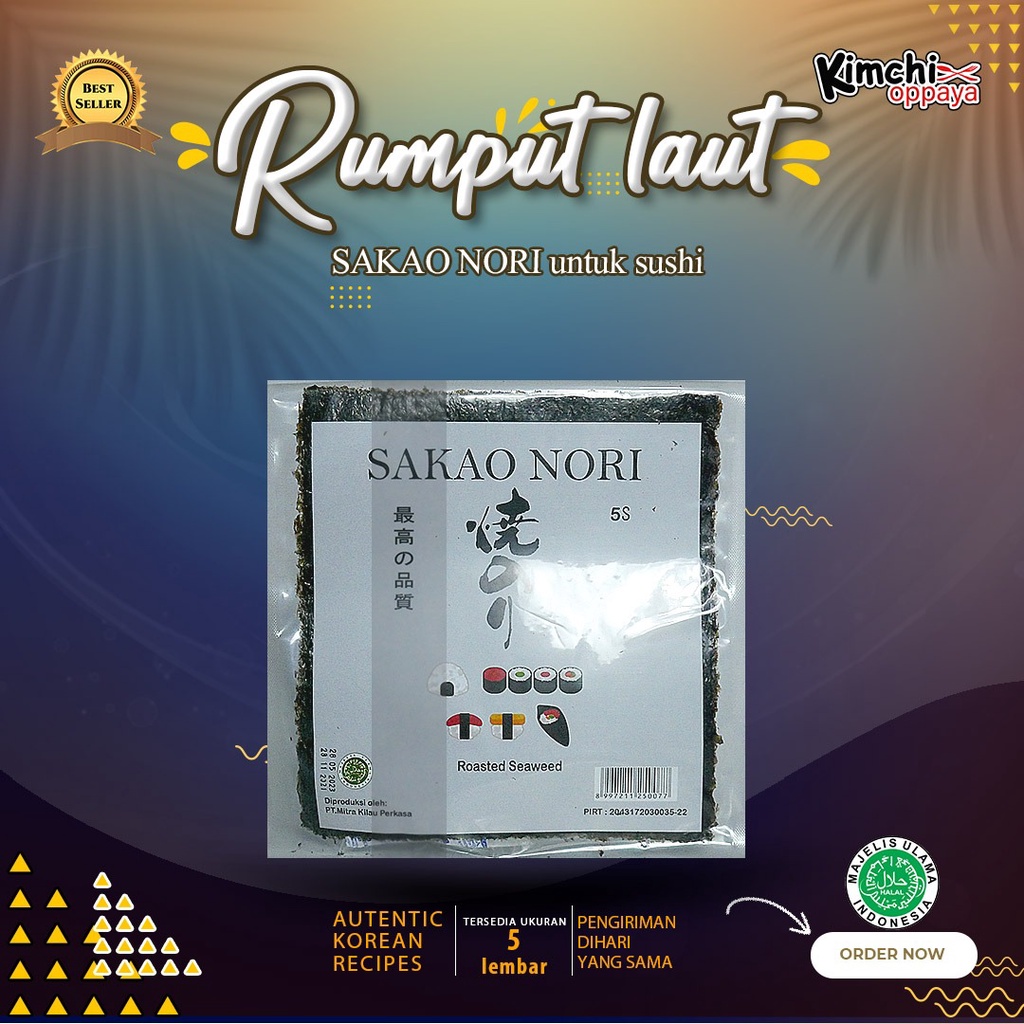 Jual Sakao Nori Sushi Nori 5 Lembar Seaweed Rumput Laut Halal Mui | Shopee Indonesia