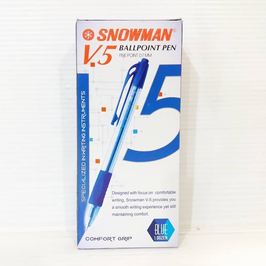 Jual TBMO (PACK) BOLPEN SNOWMAN V5 BIRU @12PCS | Shopee Indonesia