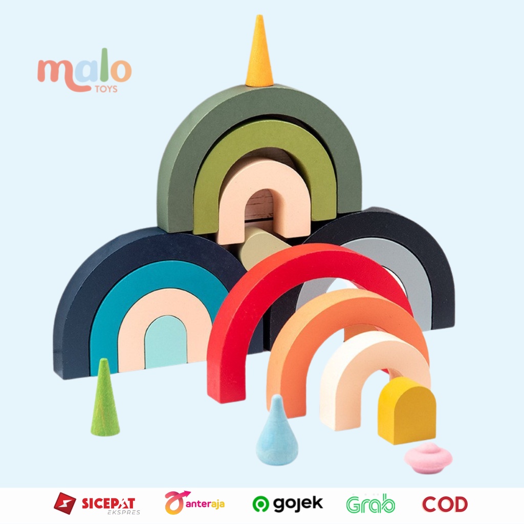 Jual MALOTOYS - Wooden Rainbow Stack Wood Kayu Blocks Block Rainbow ...