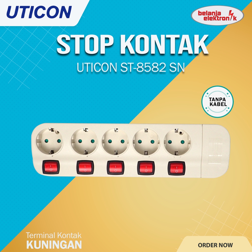Jual STOP KONTAK ARDE 5 LUBANG TERMINAL KONTAK KUNINGAN + SAKLAR TANPA KABEL UTICON ST-8582 SN ...