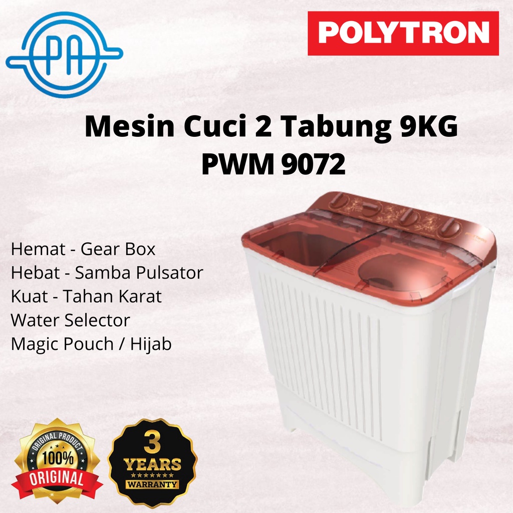 Jual MESIN CUCI 2 TABUNG POLYTRON 7kg, 8kg, 9kg PWM 7072, PWM 8072, PWM ...
