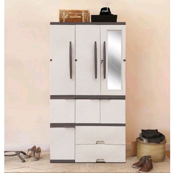 Jual AKAKO Elite - Lemari pakaian 3 pintu plastik + Cermin + 2 laci ...
