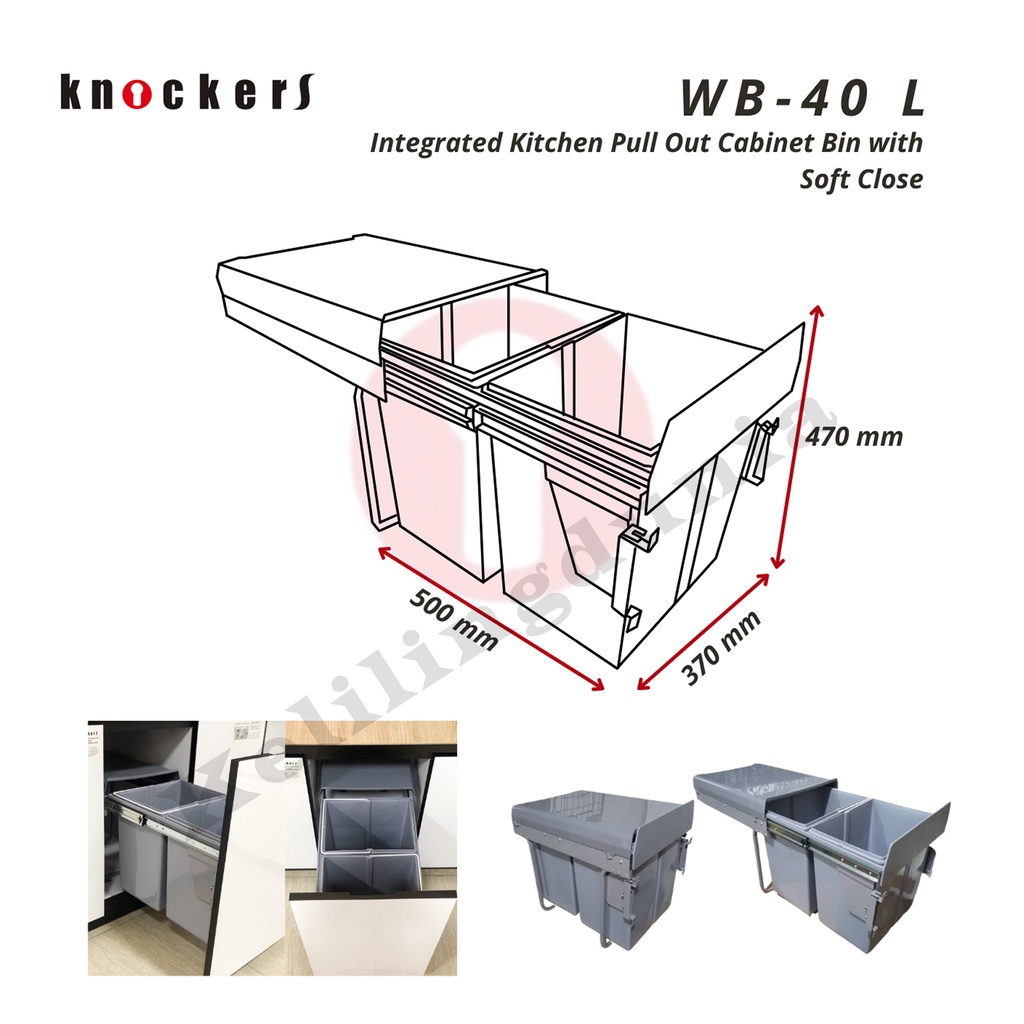 Jual WB-40L KNOCKERS Tempat Sampah Kitchen Set Dapur Laci Softclose BIN | Shopee Indonesia