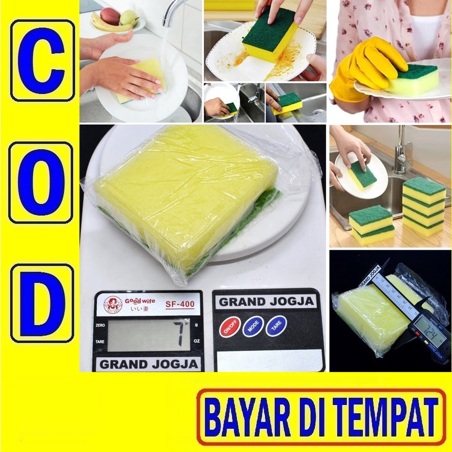 Jual 54D Spon Cuci Piring Kuning Hijau 2 Lapis Spons Busa Dapur 2 Sisi ...