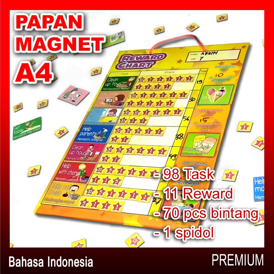 Jual REWARD CHART MAGNETIC A4 Mainan Edukatif Rajin & Disiplin Papan ...
